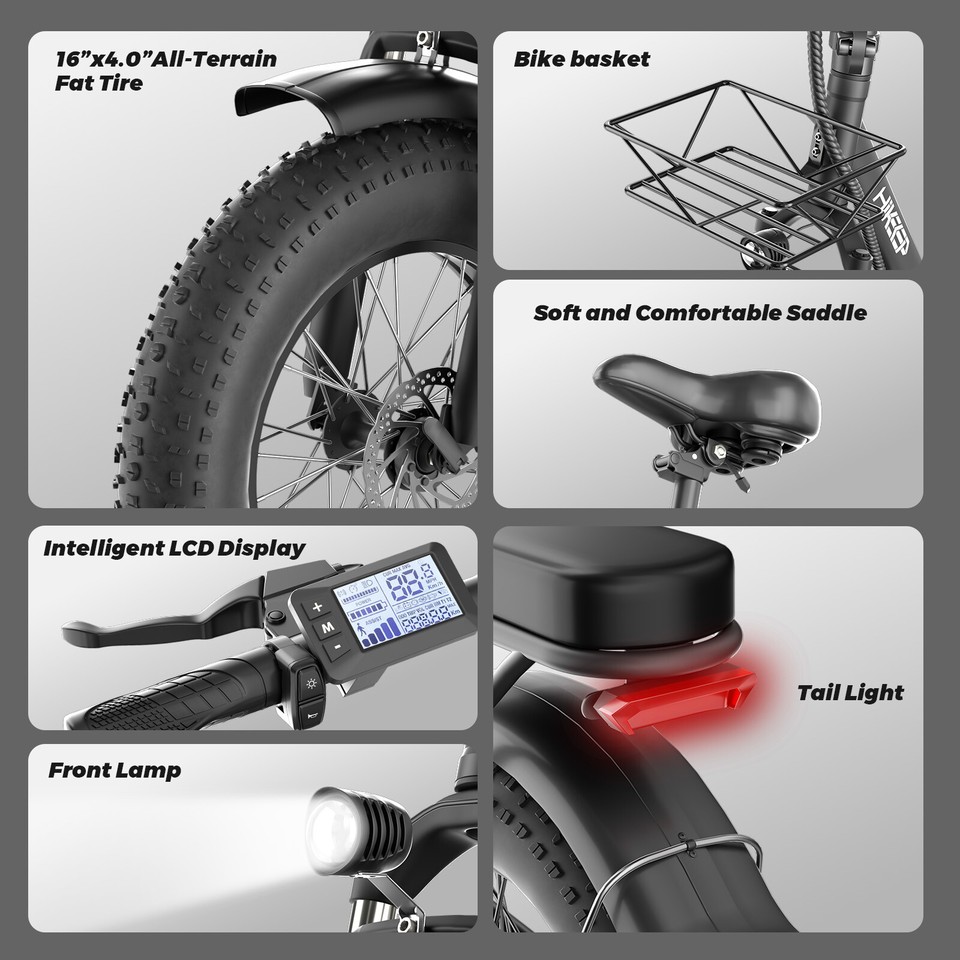 Hikeep 16" Electric Bicycle for Adults 48V 500W Motor Fat Tire Folding ...