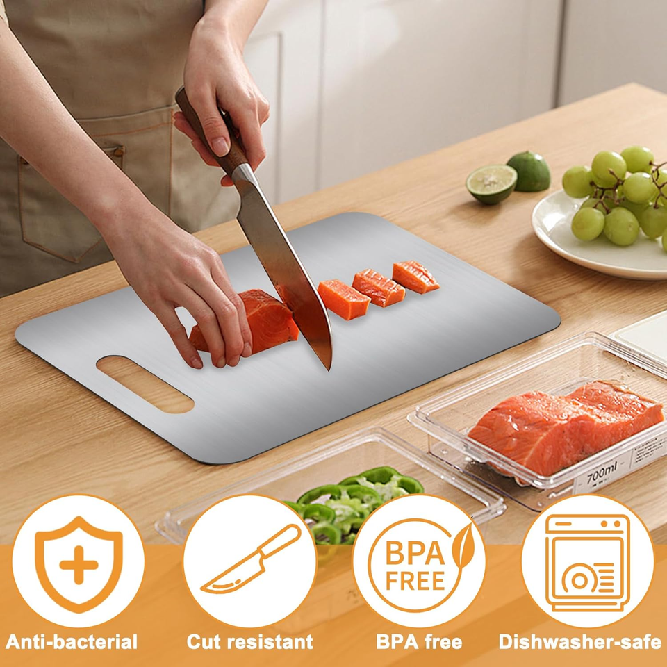 Tagliere Da Cucina in Acciaio Inox 304, Doppio Lato, Senza BPA, Ideale ...