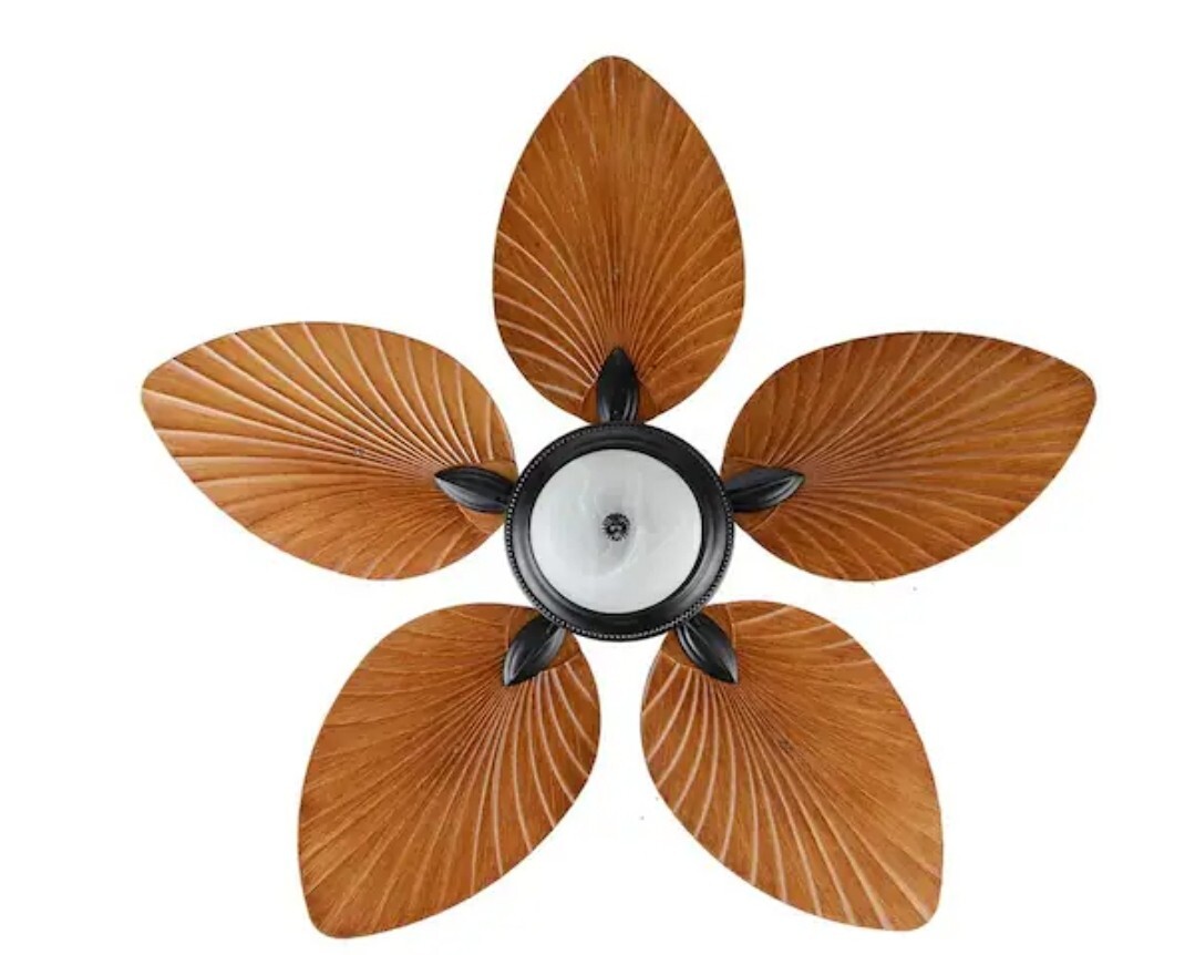 52 in. Integrated LED Indoor Black 5 Palm Leaf Shape Blades Ceiling Fan ...