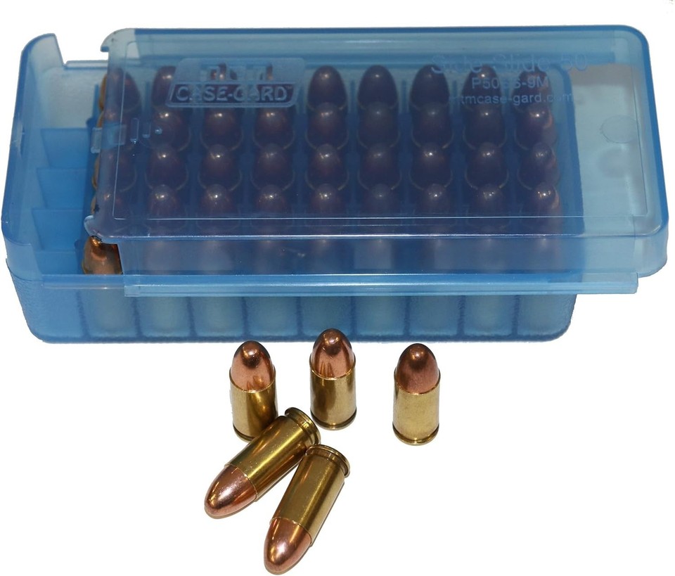50 Round Pistol Ammo Box - Clear Plastic, Stackable & Snap Closure ...