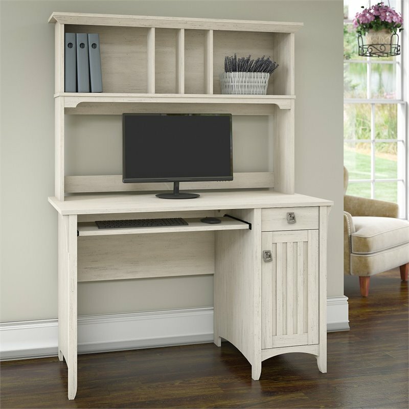 Salinas Computer Desk with Hutch in Antique White - Engineered Wood | eBay
