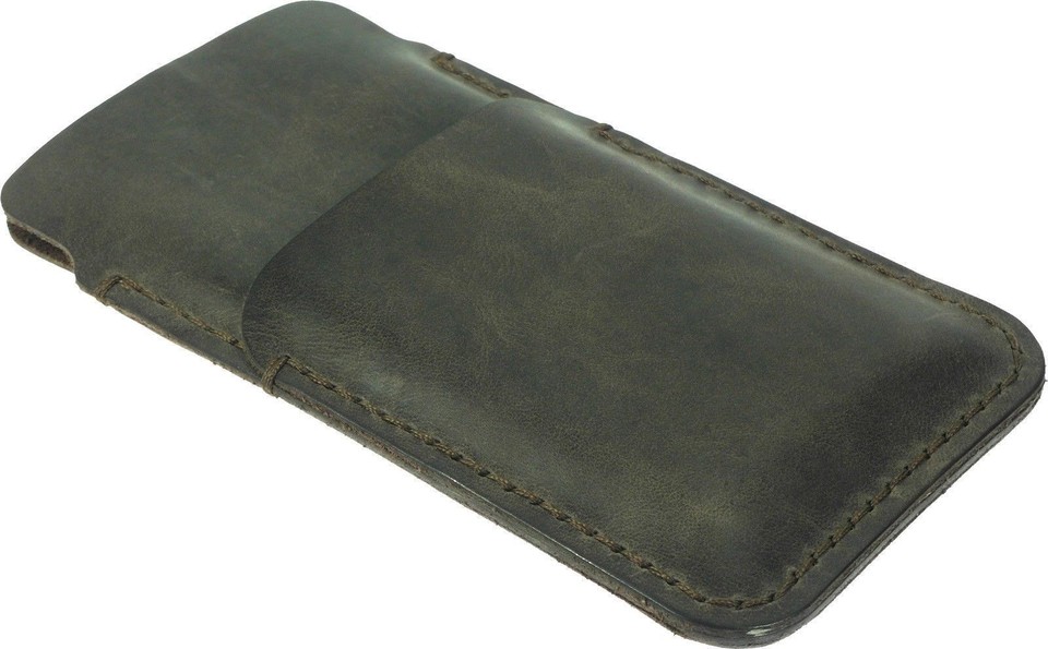 HAND SEWN GENUINE LEATHER SLIM POUCH CASE COVER & CARD POCKET FOR ...