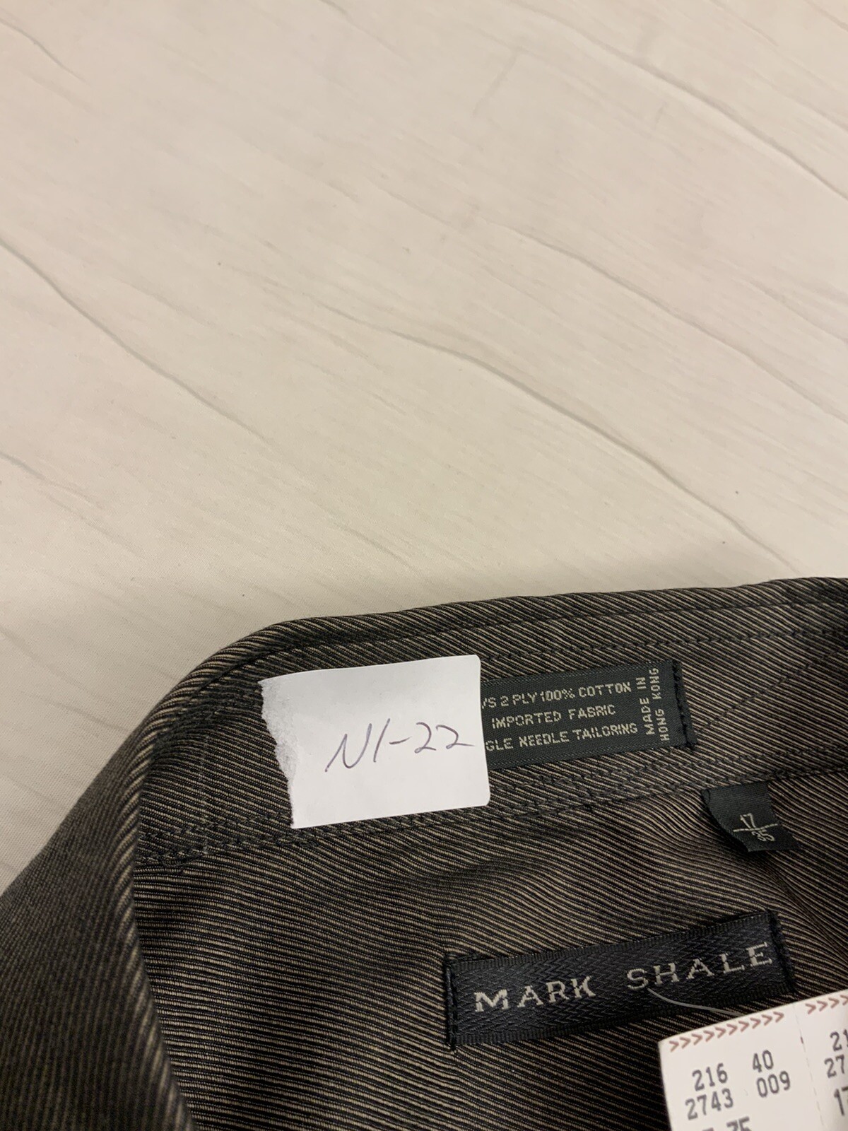 Mark Shale Dress Shirt 17 35 Gold Stripe 100% Cotton Hong Kong NWT $90 ...