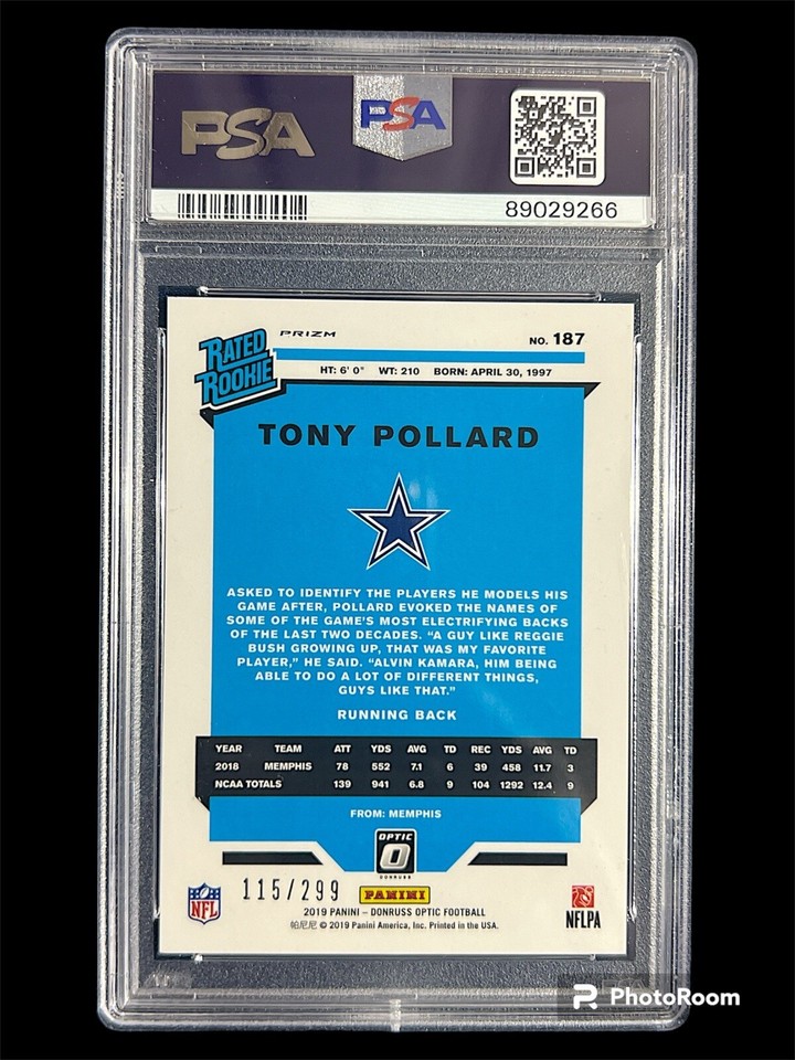 2019 Donruss Optic Tony Pollard RC Blue /299 PSA 7 Mint SP Cowboys | eBay
