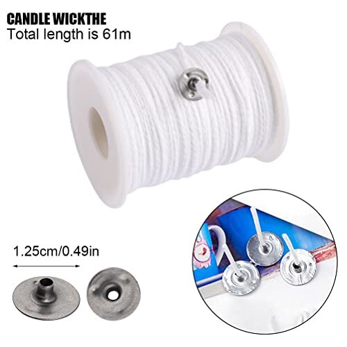 200Ft Candle Wicks Roll Natural Cotton Core Spool w/ 100Pcs Metal ...