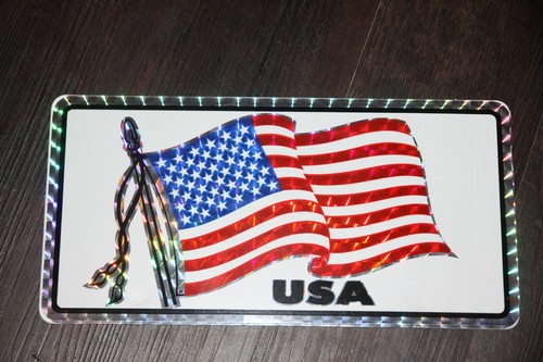 USA ** BOOSTER LICENSE PLATE ** REFLECTORIZED FLAG AND BORDER *** NEW ...