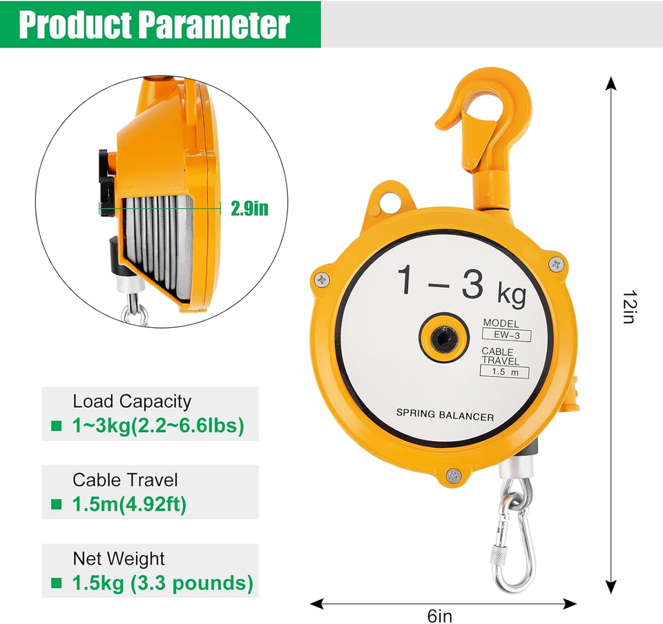 Retractable Spring Balancer 1~3Kg(2.2~6.6Lbs) Hanging Tool Spring ...