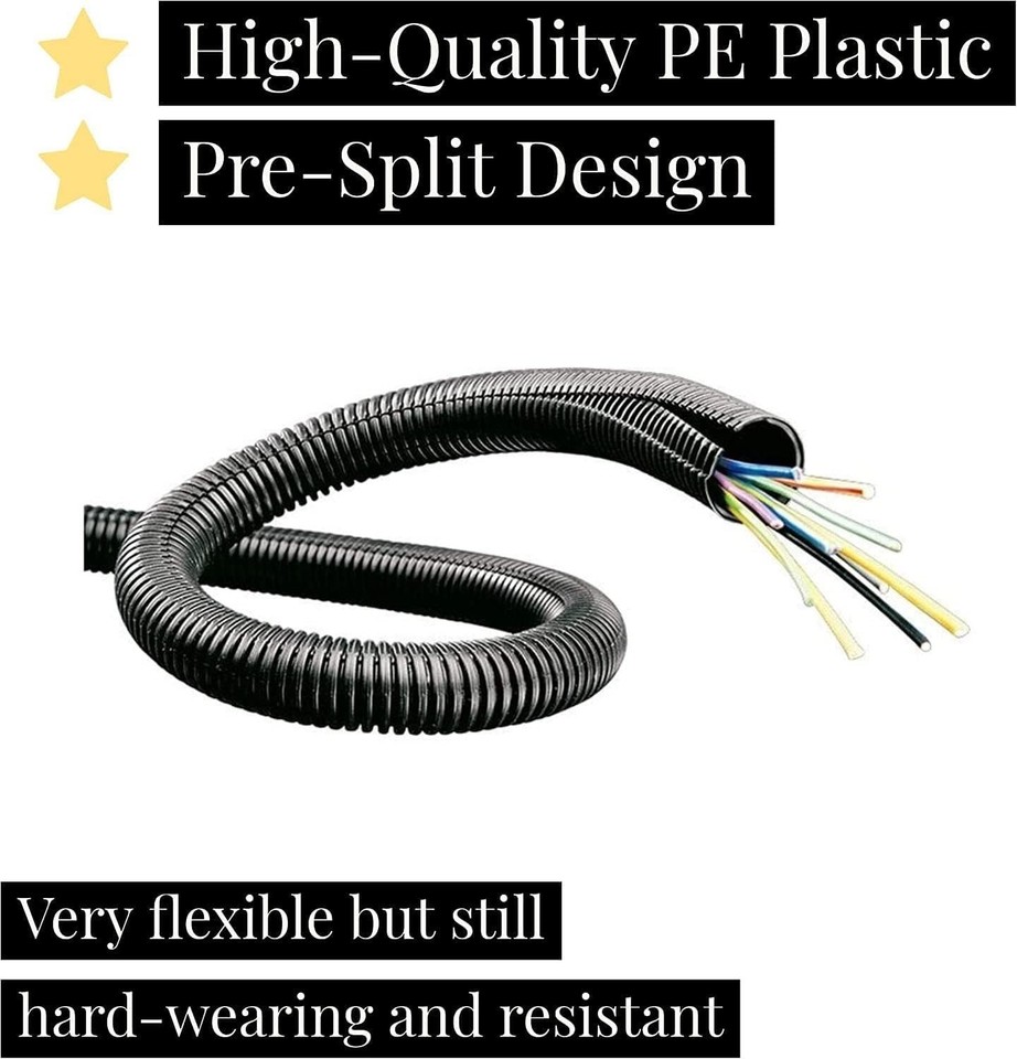 5m Black Split Plastic Conduit - Flexible Cable Trunking for Easy ...