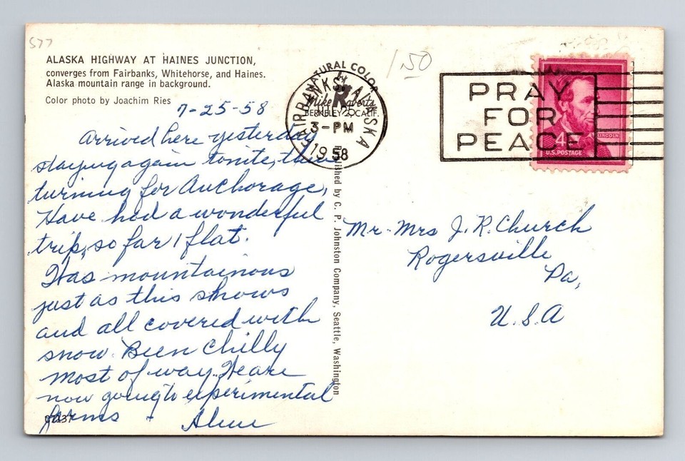 Haines Junction AK-Alaska, Birds Eye View Alaska Highway, Vintage c1958 ...