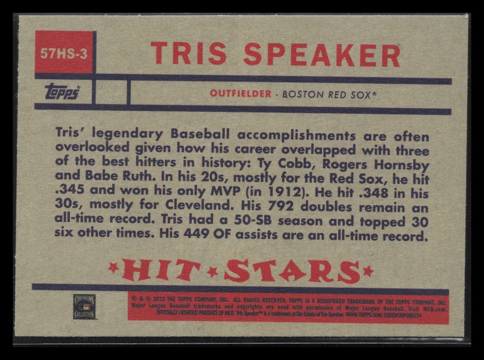 2023 Topps Archives Tris Speaker 1957 Topps Hit Stars #57HS-3 | eBay