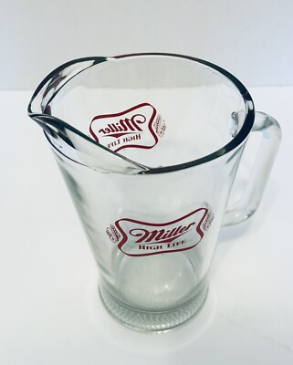 Miller High Life Beer Pitcher 56 Fluid Ouncer Clear Red Logo Man Cave ...