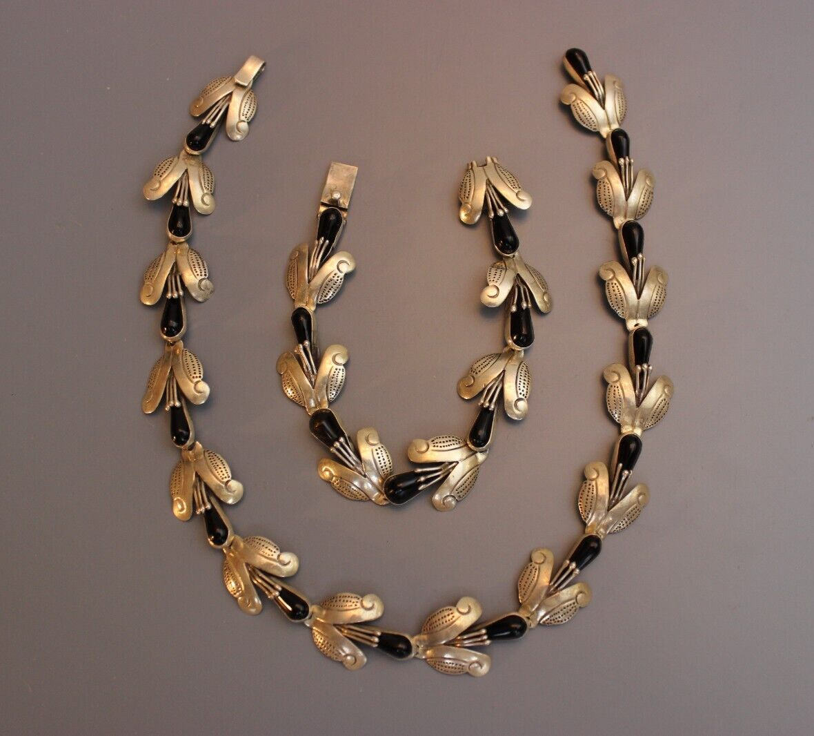F.Pichardo Taxco Mexico Sterling Silver and Obsidian Corn Necklace Bracelet Set | eBay