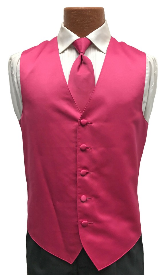 Men's Pink Tuxedo Vest & Tie Satin Fullback Cruise Formal Groom Wedding ...