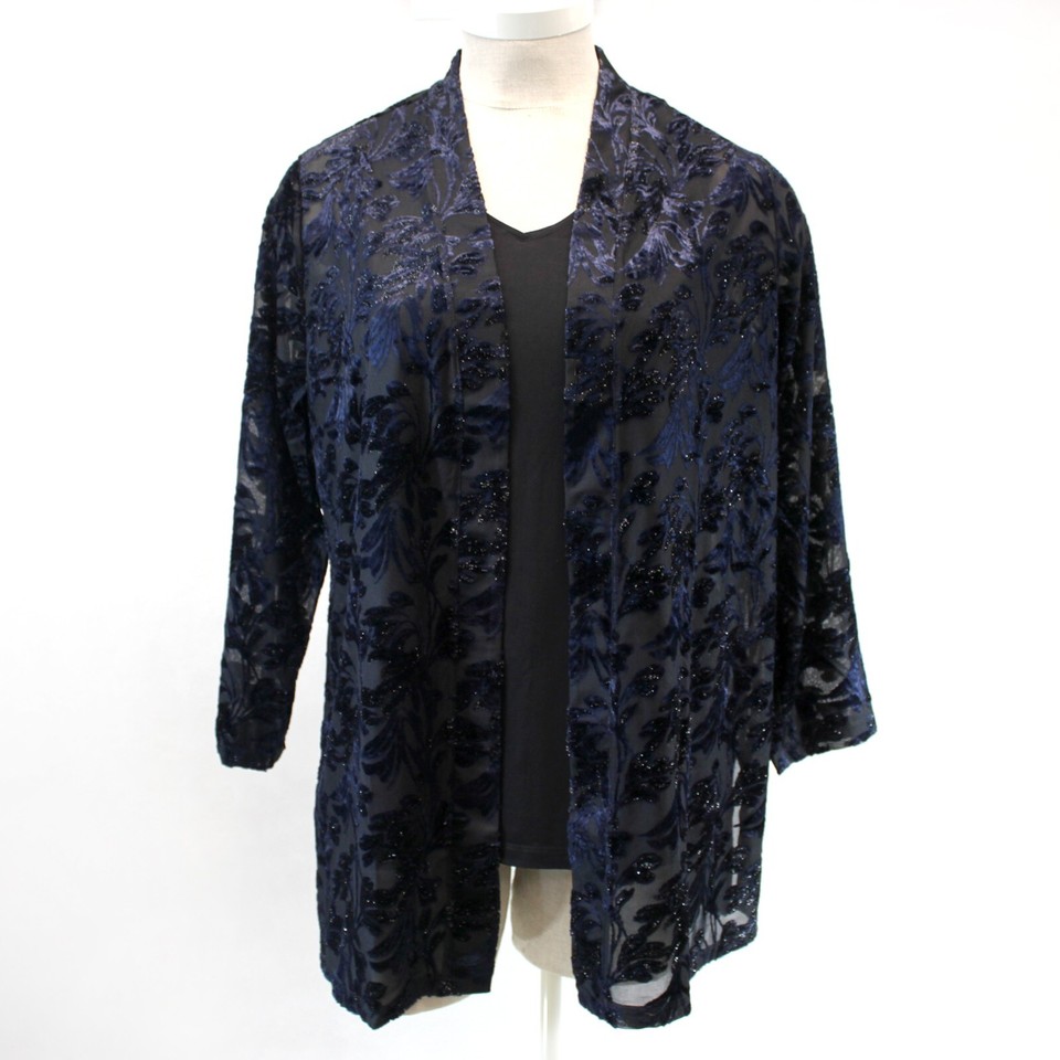 Susan Graver QVC Plus Occasions Navy Knit Cardigan Tank Set Petite 2X ...