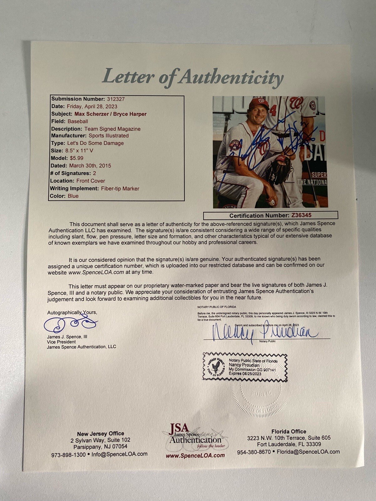 MAX SCHERZER BRYCE HARPER Autographed Signed WSH Sports Illustrated ...