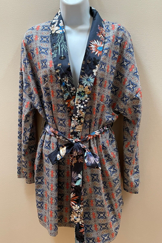 Wet Seal Robe Women XS/S Polyester Floral Geo Tie Above Knee L/S Blue ...