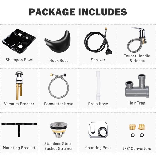 Byootique Shampoo Bowl Hair Sink w/ Gel Neck ,Vacuum Breaker Barber ...