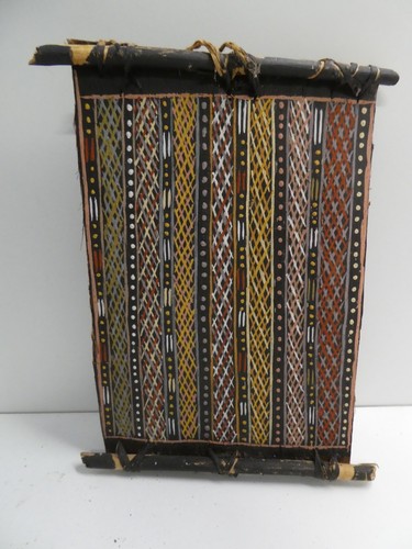 AUSTRALIAN ABORIGINAL BARK PAINTING FINE CROSS HATCH ART WORK | eBay