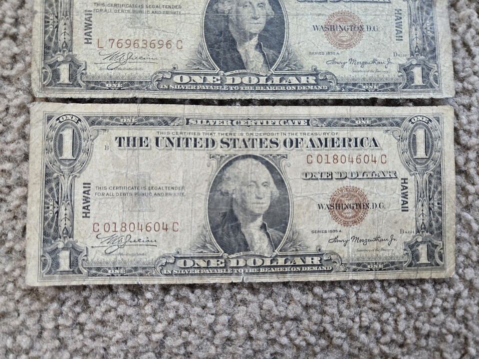 1934 & 1935 $1 & $5 Hawaii Federal Reserve & $5 North Africa Silver ...