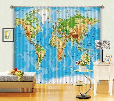 3D Blue World Map ZHUB853 Photo Curtain Window Blockout Fabric Amy 2023 ...