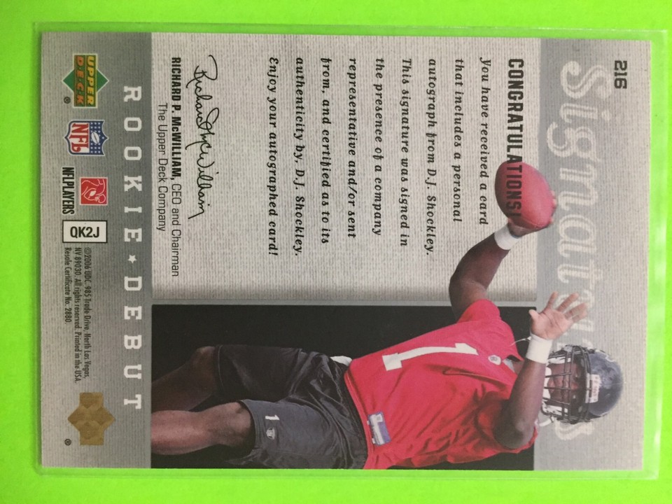 D.J. Shockley 2006 Upper Deck Rookie Debut Autograph Atlanta Falcons ...