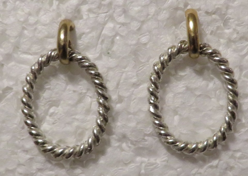 Silver Oval Rope Dangle 1" Gold Tone Stud Dangle Pre-Owned | eBay
