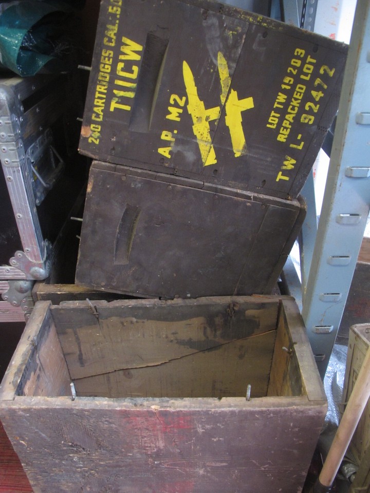 US WW2 .50 cal Wooden Ammo Box M2HB & 2 WW2 Stamped Sheet Metal ammo ...