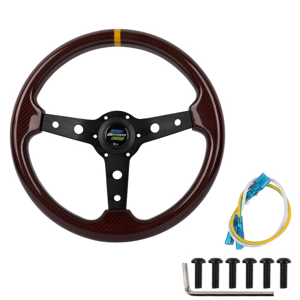 Universal SPOON Sport Red Real Carbon Fiber Steering Wheel 6 Holes ...