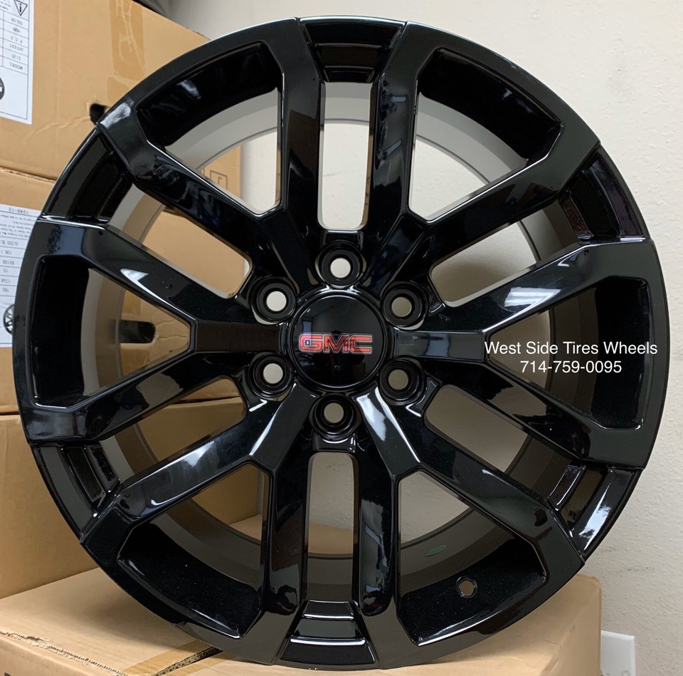 22" inch FR95 GLOSS BLACK WHEELS fits Yukon Sierra Tahoe Silverado ...