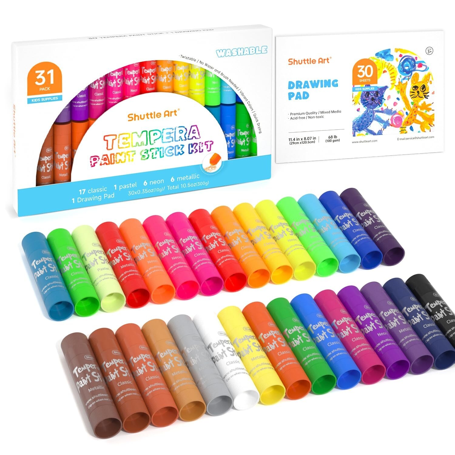 Tempera Paint Sticks, 30 Colors Solid Tempera Paint for Kids with 1 ...