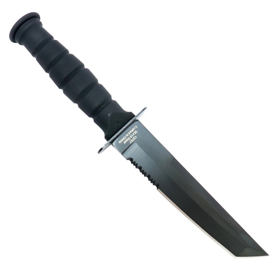 Defender 7.5"" Hunting Knife All Black Stainless Steel Blade Rubber ...