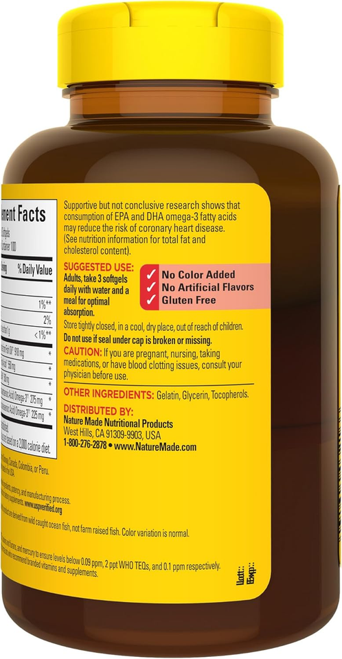 Nature Made Omega 3 Fish Oil Pearls 550 Mg, Small Size Fish Oil, 300 ...