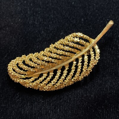 Vintage 1960s BSK Brooch Lapel Pin Large Statement Leaf Matte Gold Tone ...