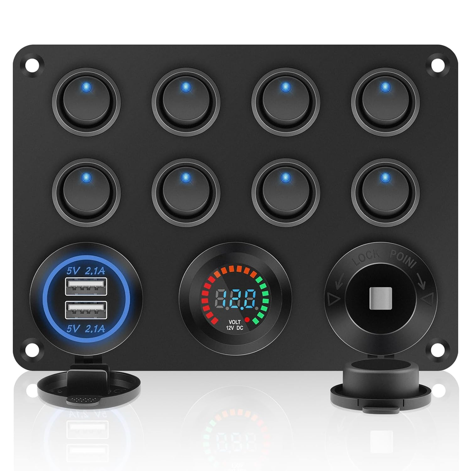 Geloo 8 Gang Waterproof Toggle Switch Panel, 12V Blue LED Lights Rocker ...