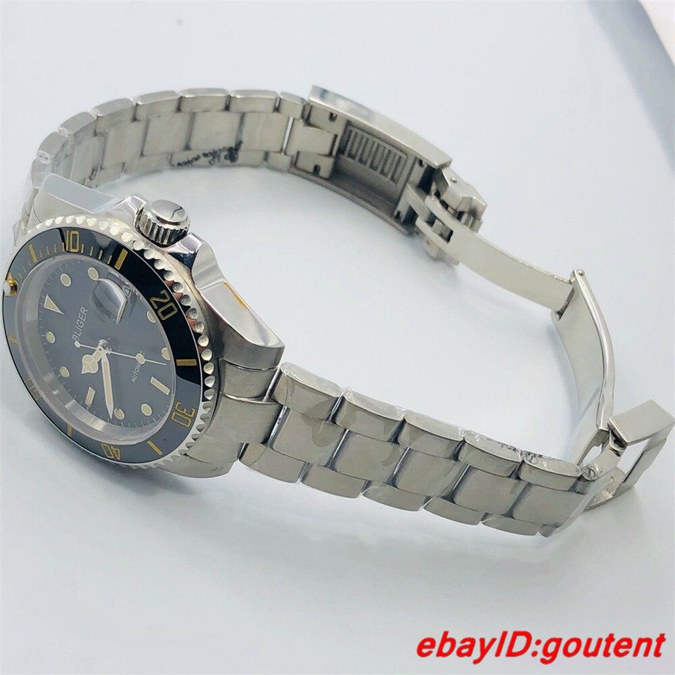 40mm BLIGER black dial ceramic bezel sapphire glass date automatic mens ...