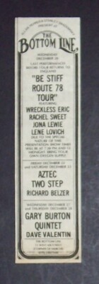 Be Stiff Wreckless Eric Rachel Sweet Lene Lovich Bottom Line 1978 ...