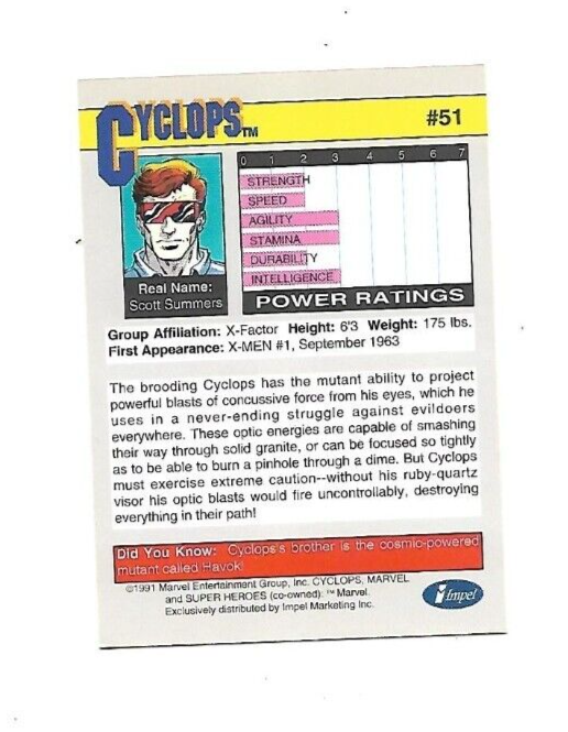 1991 Cyclops Marvel Universe Trading Card NM # 51 Base Set | eBay