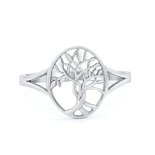 Tree of Life Split Shank Oxidized Band Oval Thumb Ring 925 Sterling ...
