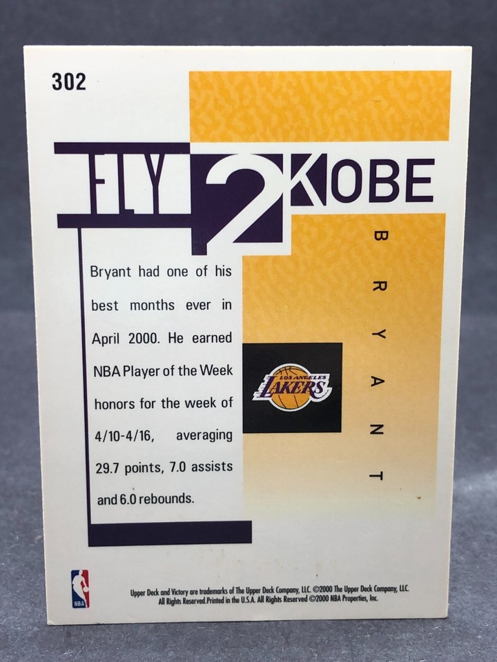 2000-01 Upper Deck Victory Fly 2 KOBE BRYANT Card No. 302 NM-MT Lakers ...