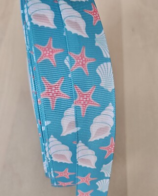 7/8" (1 YD) Seashell & Starfish Grosgrain Ribbon Shells Ocean Beach ...