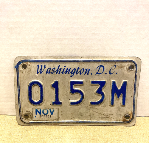 1980s Washington DC Motorcycle License Plate 0153M District of Columbia ...