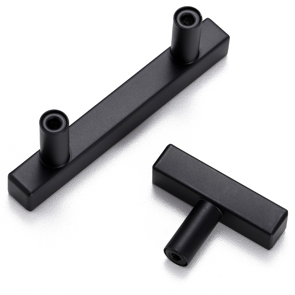 1-50X Modern Matte Black Square T Bar Handle Pull Kitchen/Bath Cabinet ...