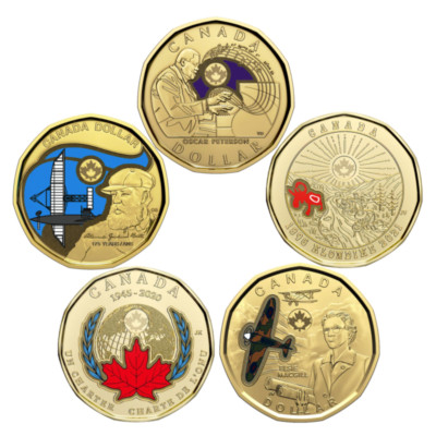 🇨🇦 Canada FULL COLORED DOLLAR SET $1 Coins Loonie, 5 coins, Mint UNC ...