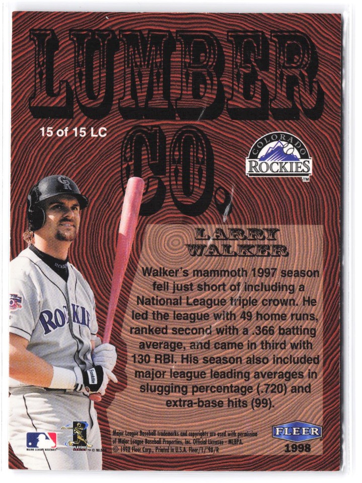 1998 Fleer Tradition #15 LC Larry Walker Lumber Company | eBay