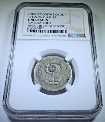 1849 Costa Rica Silver 2 Reales Counter Stamp NGC F Details Countermark ...
