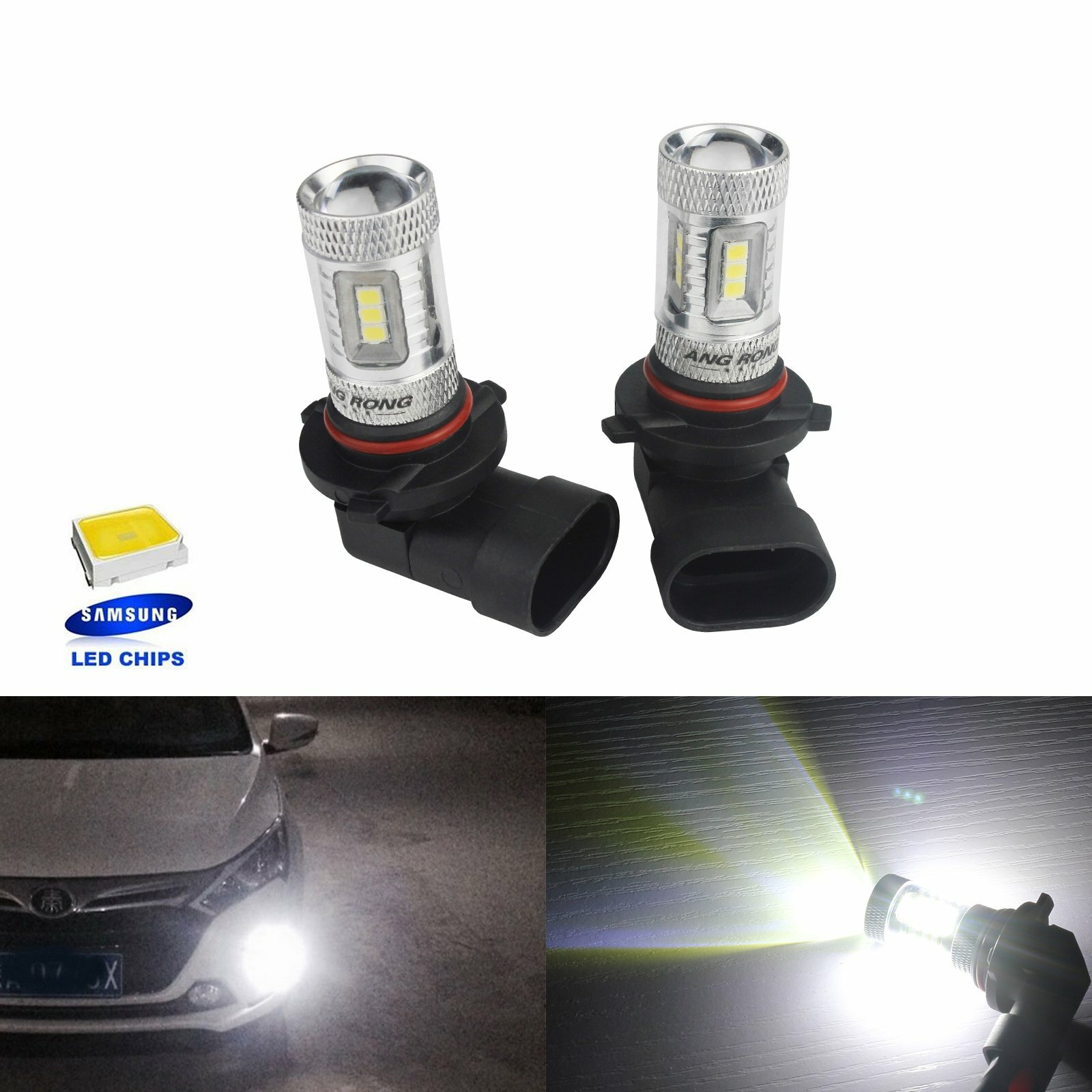 2Pcs HB4 9006 White LED Headlight Sidelight Foglight Daytime Running ...