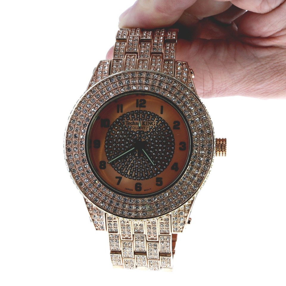Men TECHNO KING Over Size Bezel Fully Iced Bling Fashion Hip Hop Watch ...