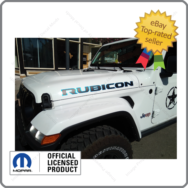 (2x) Jeep RUBICON JL JT Hood Decals Graphics Stickers 4xe Blue Matte ...