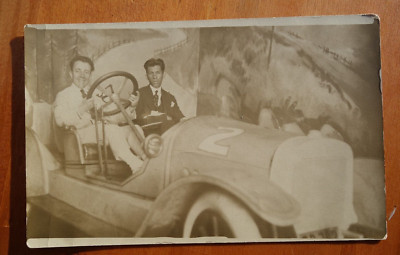 2 men in prop race car, photography studio real photo rppc postcard | eBay