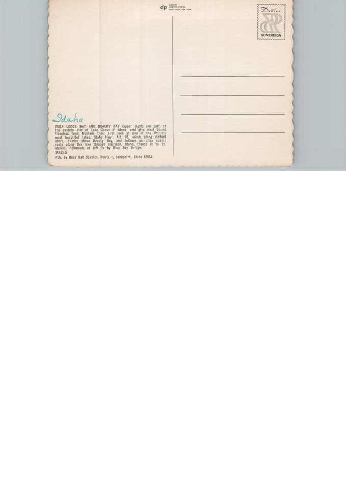 Vintage Postcard Lake Coeur D' ALene Beauty Bay Idaho Blue Bay Bridge ...